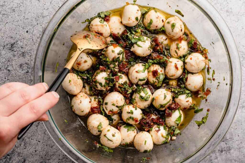 Marinated Mozzarella Balls - Nibble and Dine